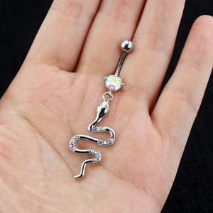 Snake Belly Button Ring/belly Ring/curved Barbell/sparkling CZ Dangle ...