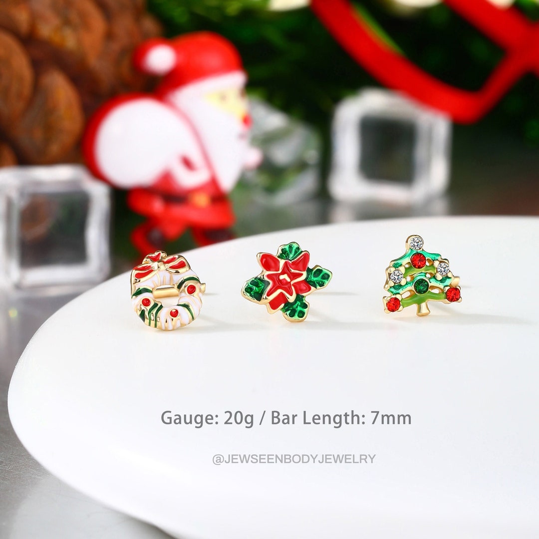 Christmas Nose Studs: 20g Gold Holiday Piercing Jewelry - Etsy