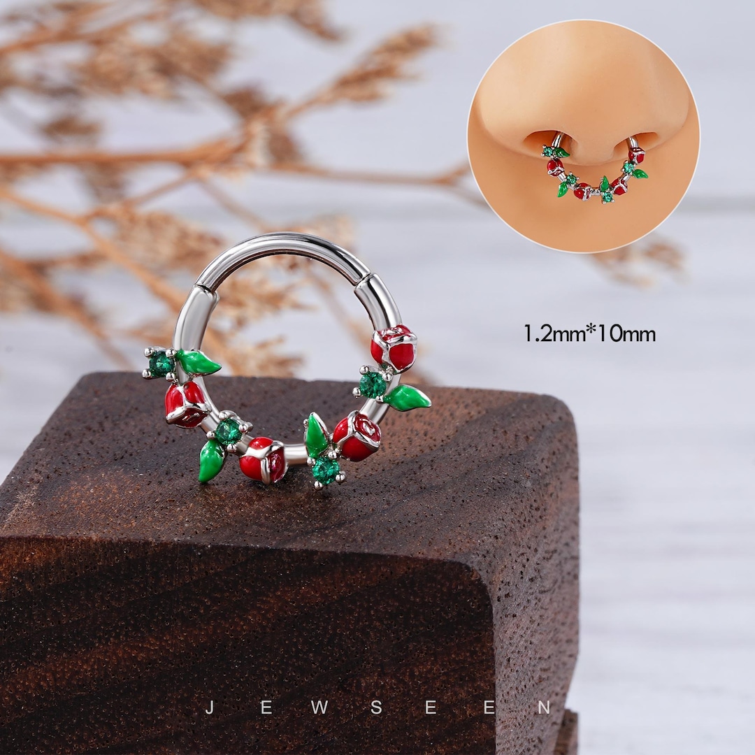 16G Flower Septum Ring/flower Conch Earring/hoop Clicker/hinged Hoop ...