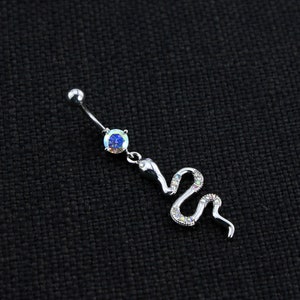 Snake Belly Button Ring/belly Ring/curved Barbell/sparkling CZ Dangle ...