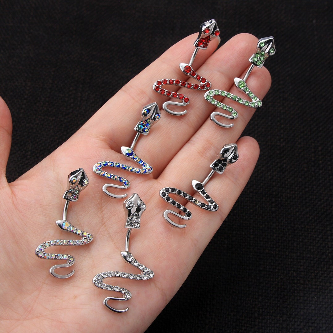 14G Snake Belly Button Ring/cz Crystal Navel Ring/belly Ring/belly ...