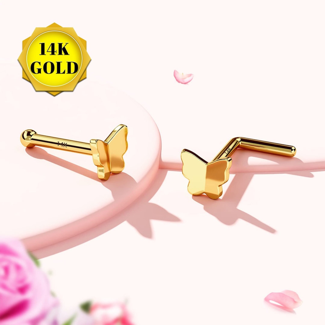 14K Gold Butterfly Nose Stud: 20G Nostril Ring - Etsy