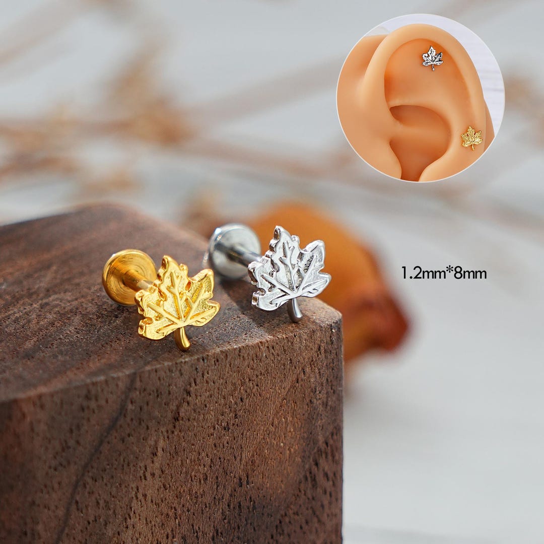 16G Maple Leaf Cartilage Stud/summer Earring/internally Threaded ...