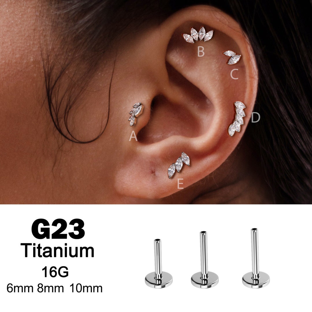 16g Flat Back Earrings/ Internally Threaded Tragus Stud/ Helix Stud ...
