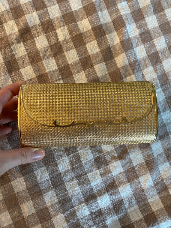 Vintage 1960's Gold Metal Mesh Purse Keychain - Gem