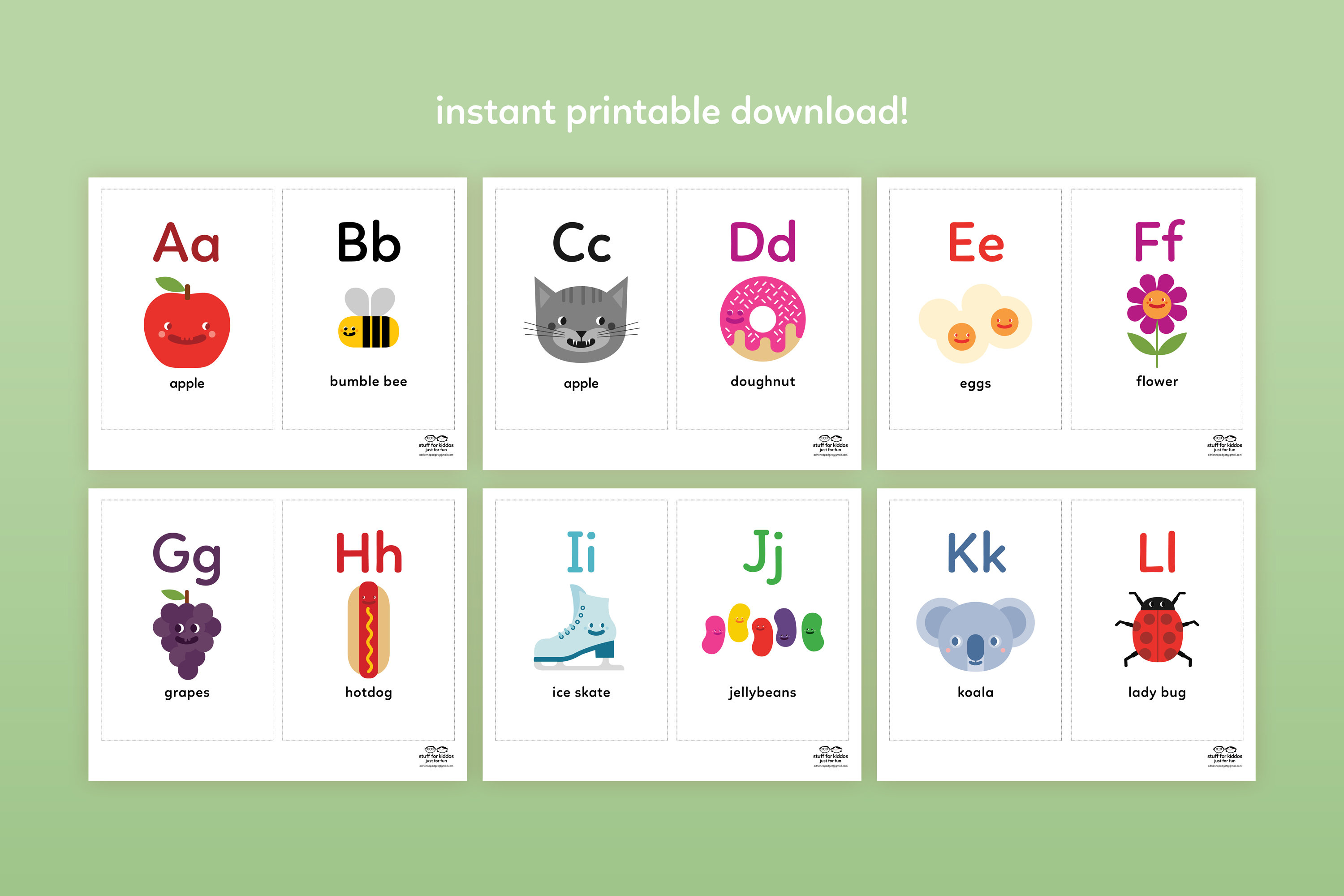 Alphabet Flash Cards Printable Download With Original Illustrations - Etsy