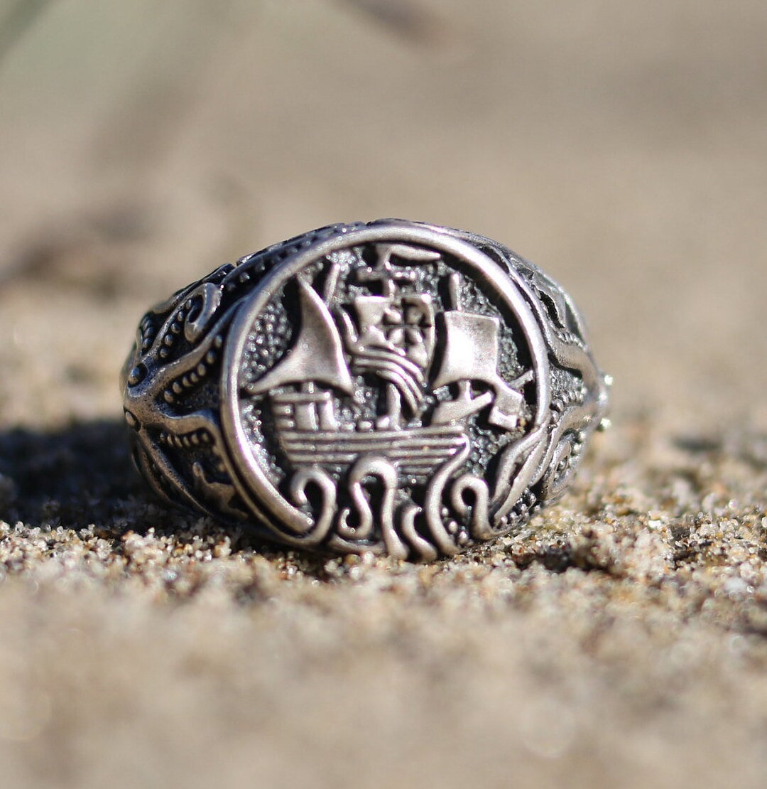 Kraken Ring. Men's Ring. Pirate Ring. 925 Silver Ring. Kraken Signet ...