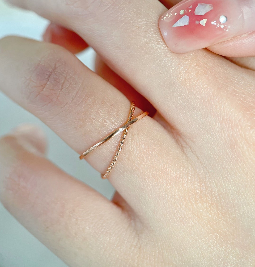 Real Diamond Double Criss Cross Ring , Double Stack Ring for Girls, 18K ...