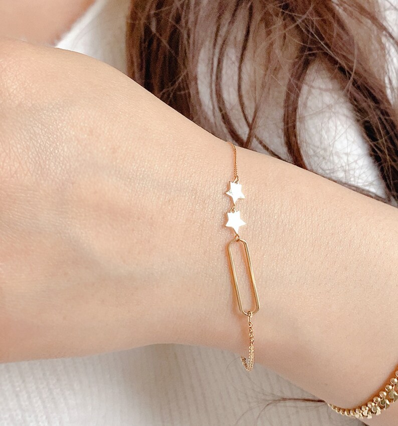 14K Gold Chain Link Bracelets Womenreal Gold Geometric - Etsy