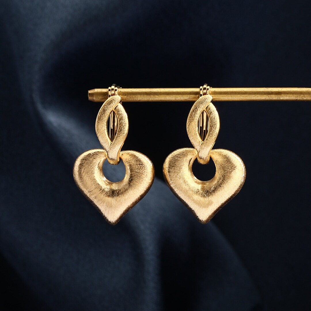 18K GOLD Heart Drop Earring for Women, Detachable Dangle Earrings ...