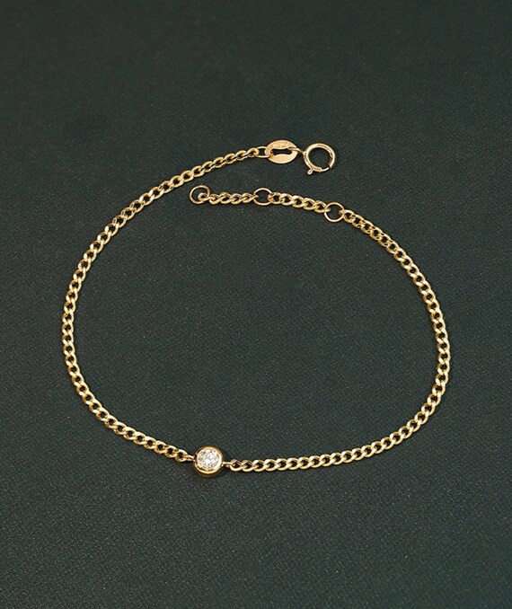 18K Diamond Cuban Link Bracelet Gold Solitaire Natural - Etsy