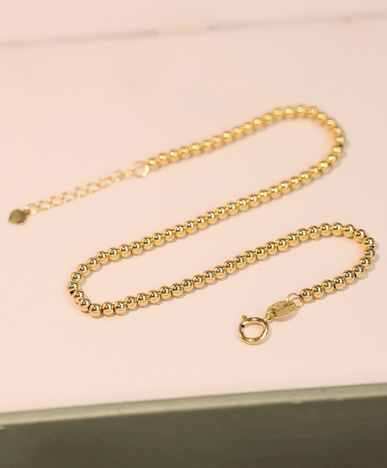 18K Solid Gold Beaded Bracelet AU750 Women - Etsy