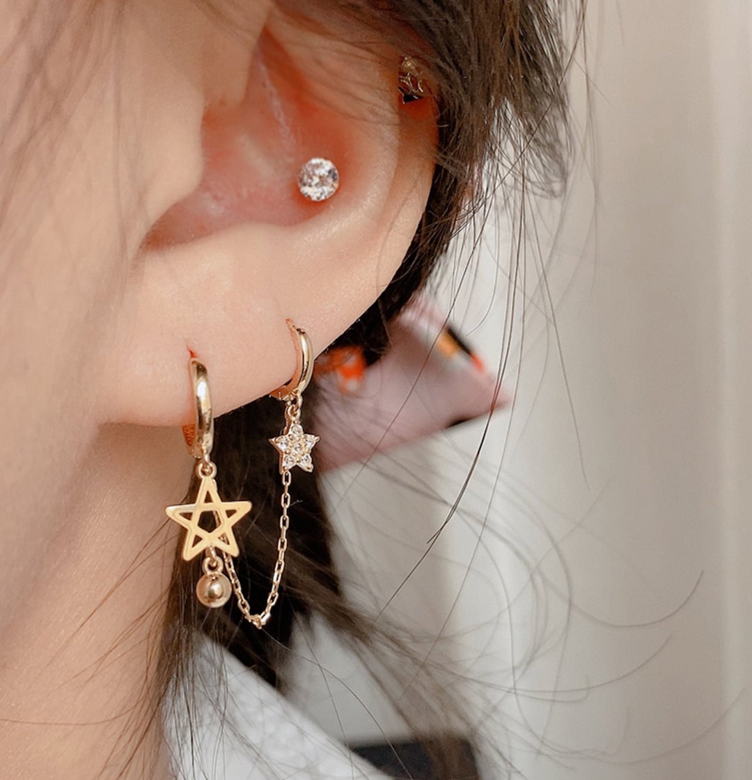 Real Gold 2 Holes Earrings Women,10k Gold Earring Hoops,double Piercing ...