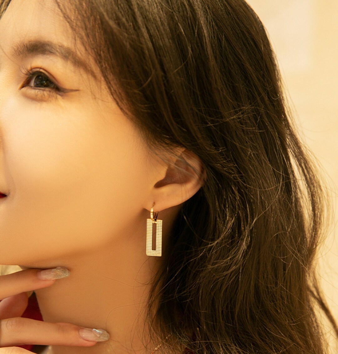 10K Gold Drop Rectangle Earrings,geometric Dangle Square Earrings,long ...