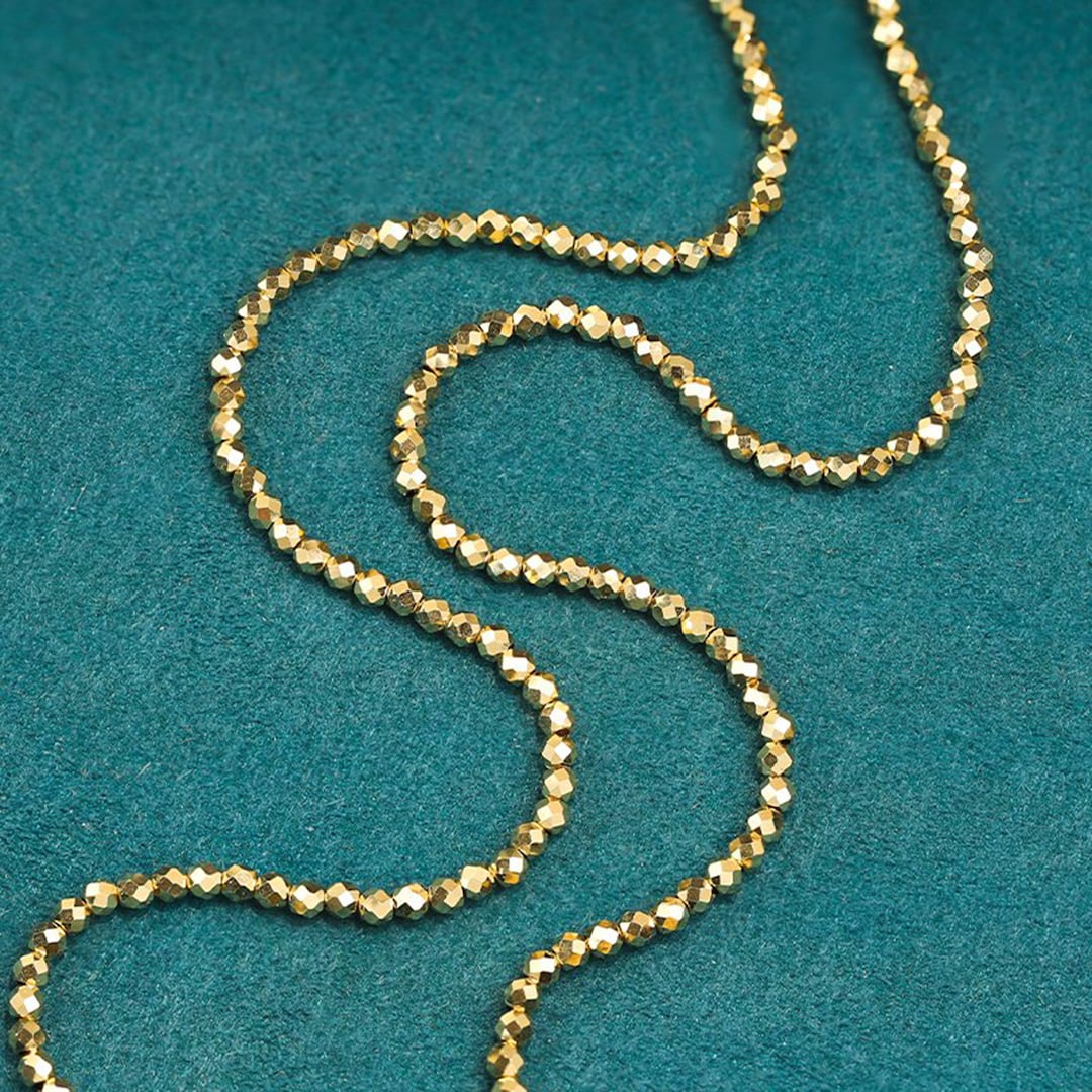 18k Solid Gold Diamond Cut Beaded Ball Necklace, Women Shiny 2mm Chain ...