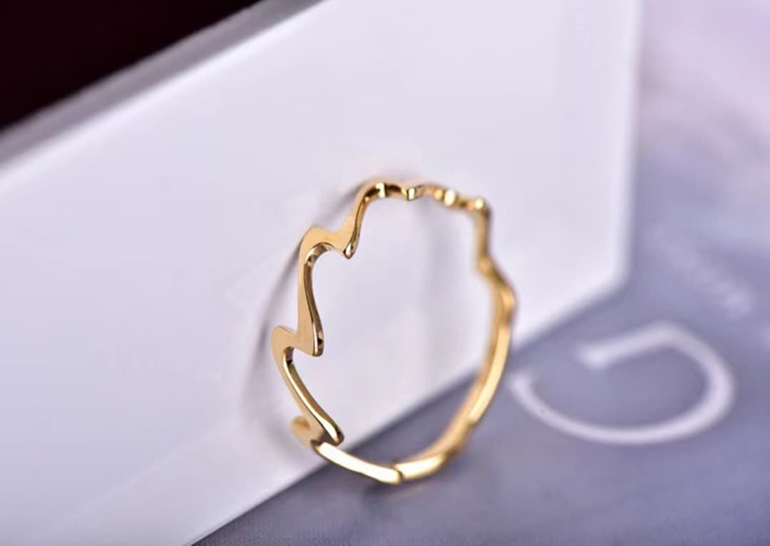 18K Solid Gold Wave Ring Women AU750 Real Gold Ring Bridal - Etsy