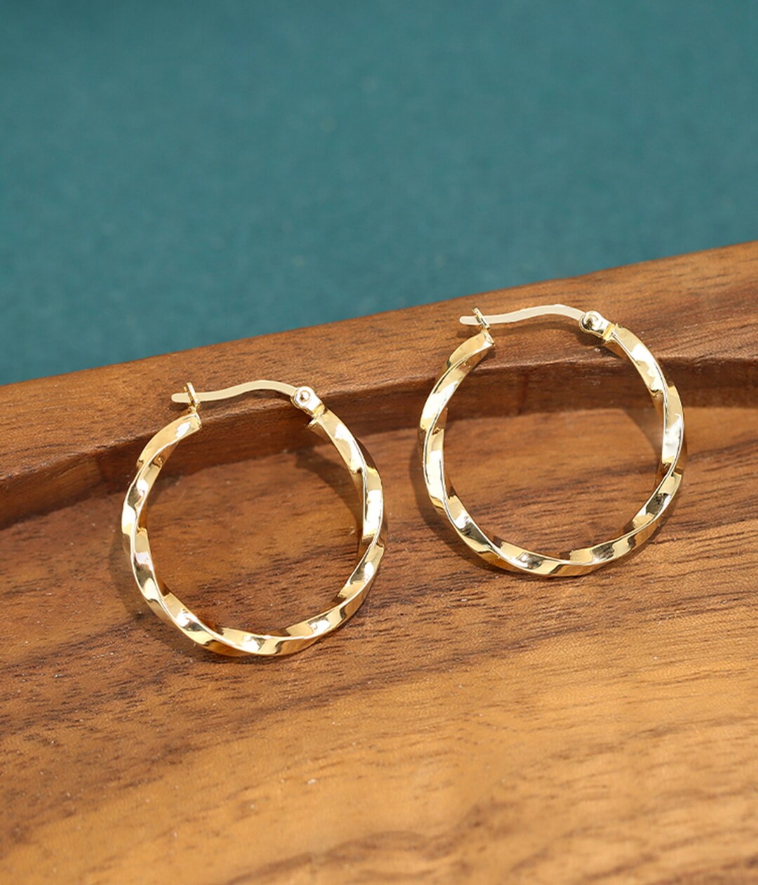 18K Twist Circle Hoops Earring, Large Circle Dangle Earring, Thick ...