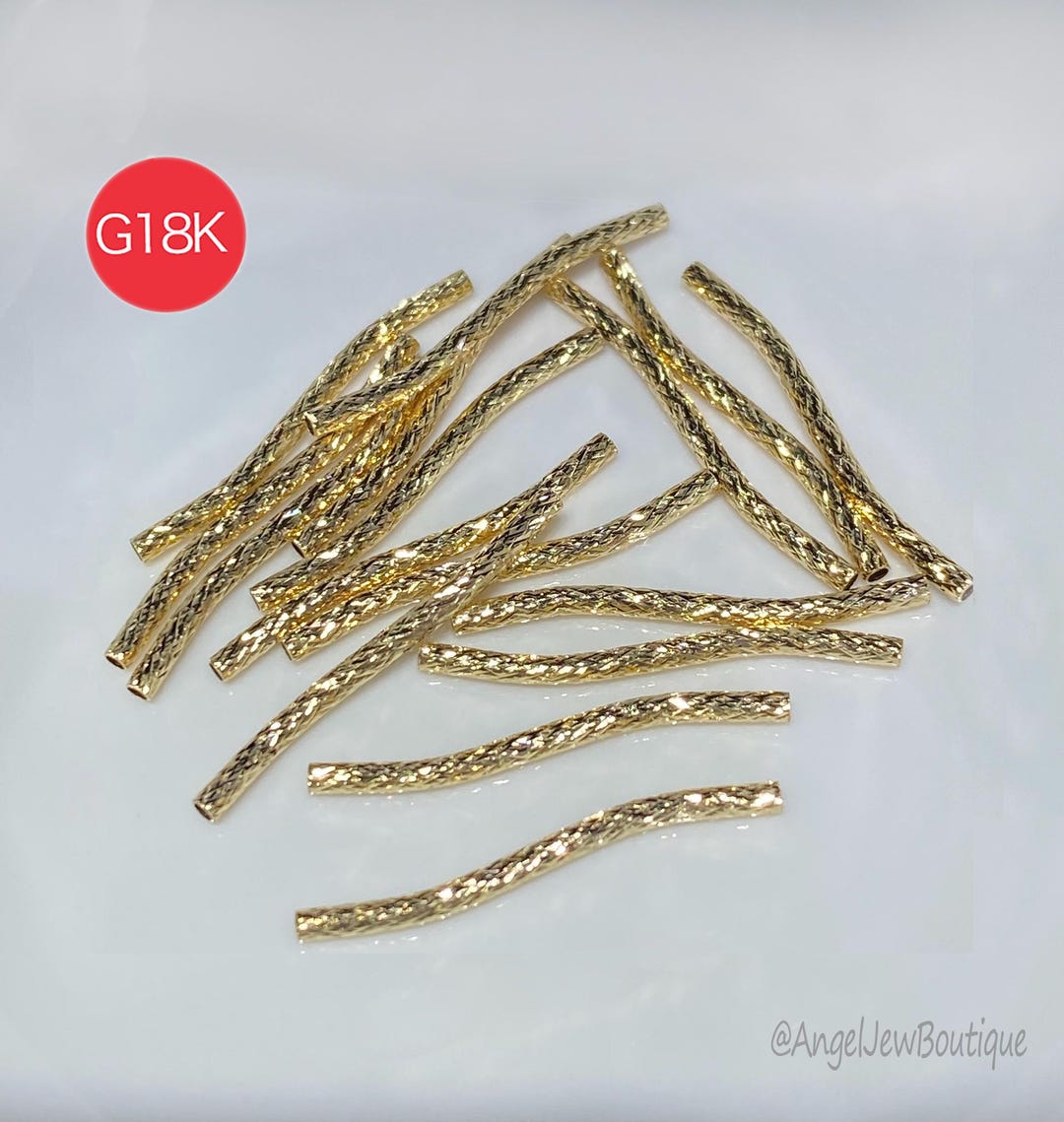 3PCS 18K Real Gold Long Curved Noodle Tube for Jewelry Making,s Shape ...