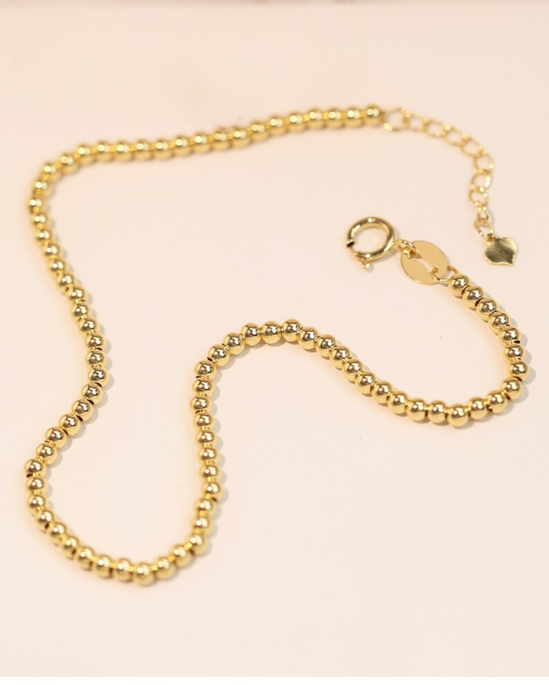 18K Solid Gold Beaded Bracelet AU750 Women - Etsy