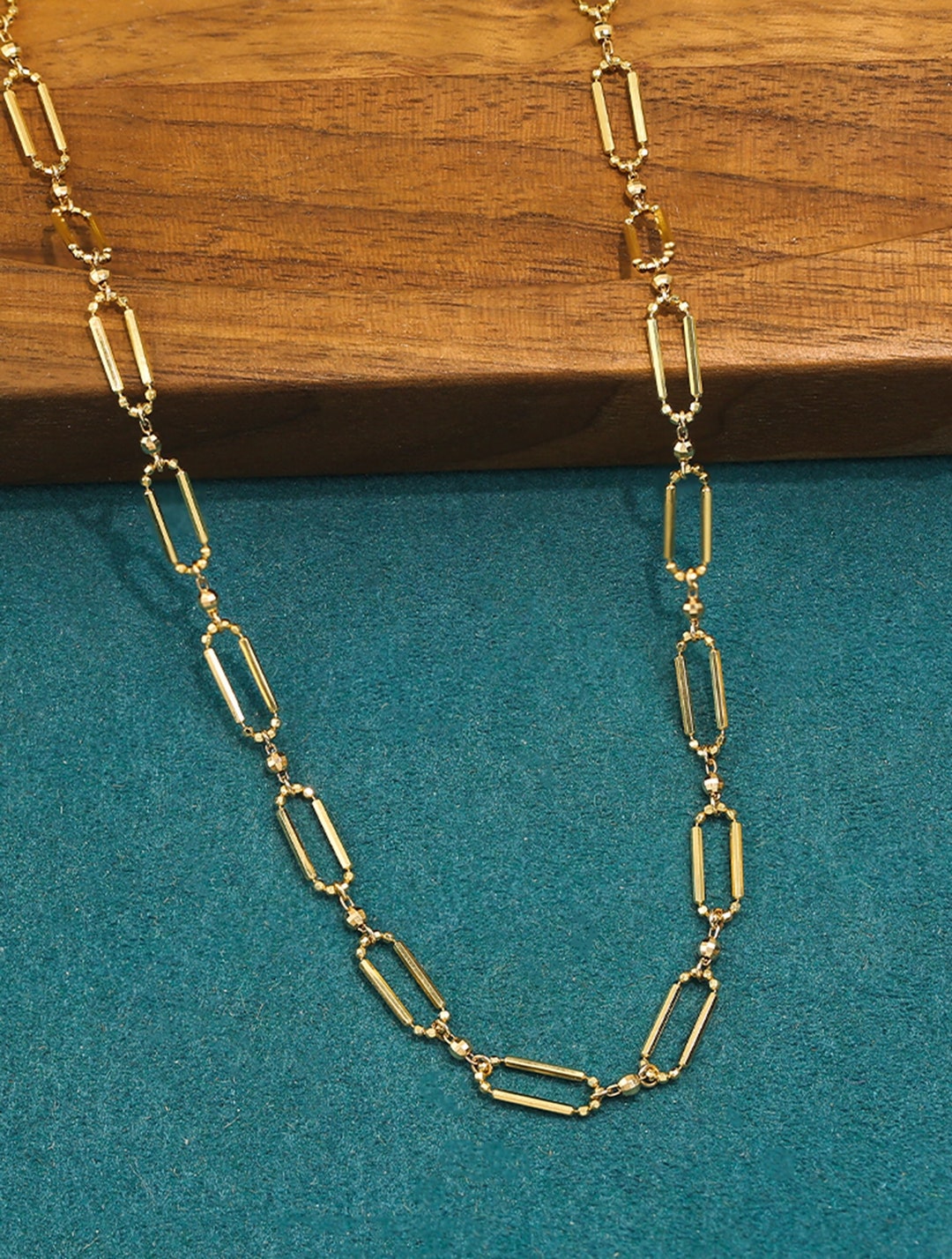 18k Real Gold Paperclip Choke Chain 4mm, Bead Ball Neck Chain 18.1inch ...