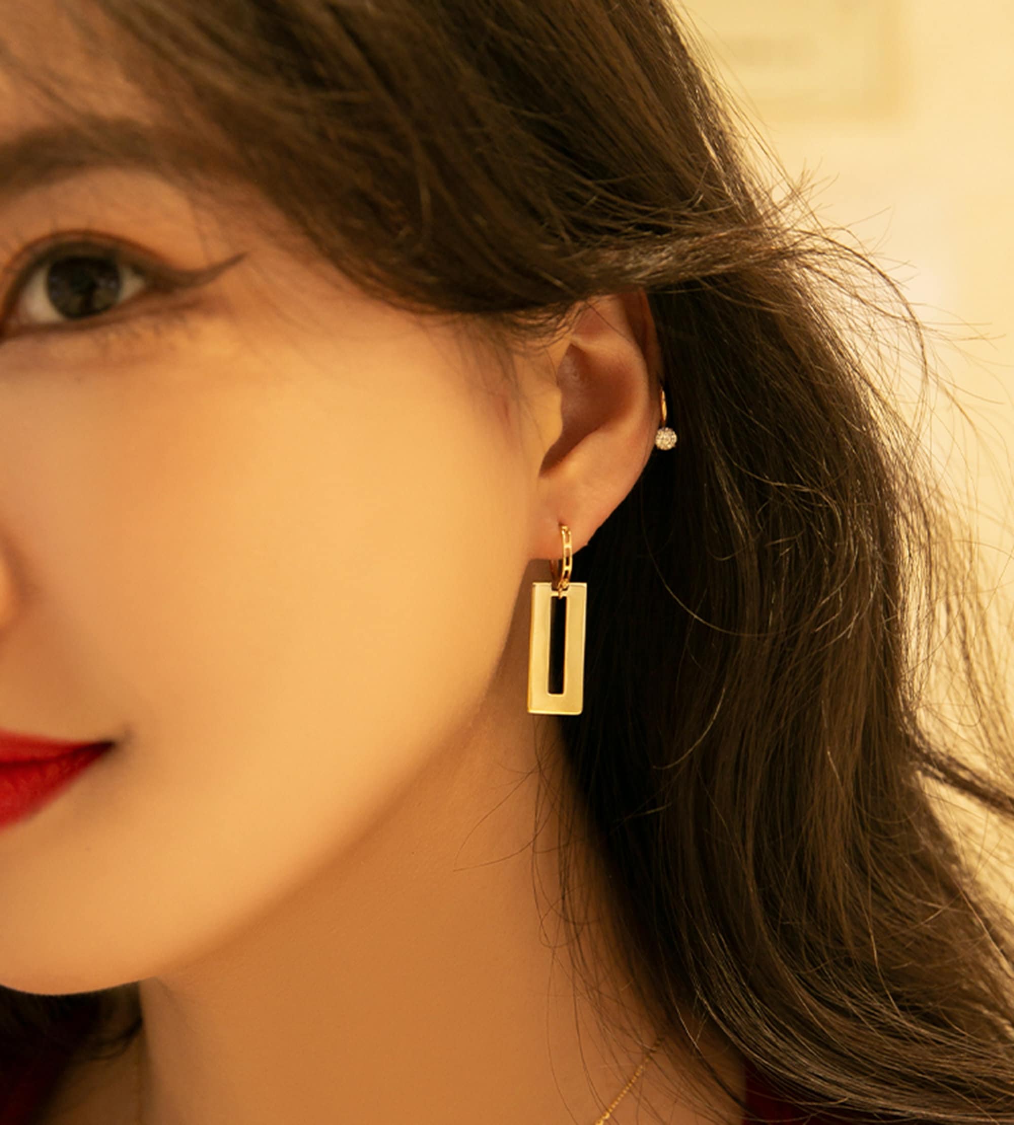 10K Gold Drop Rectangle Earringsgeometric Dangle Square - Etsy