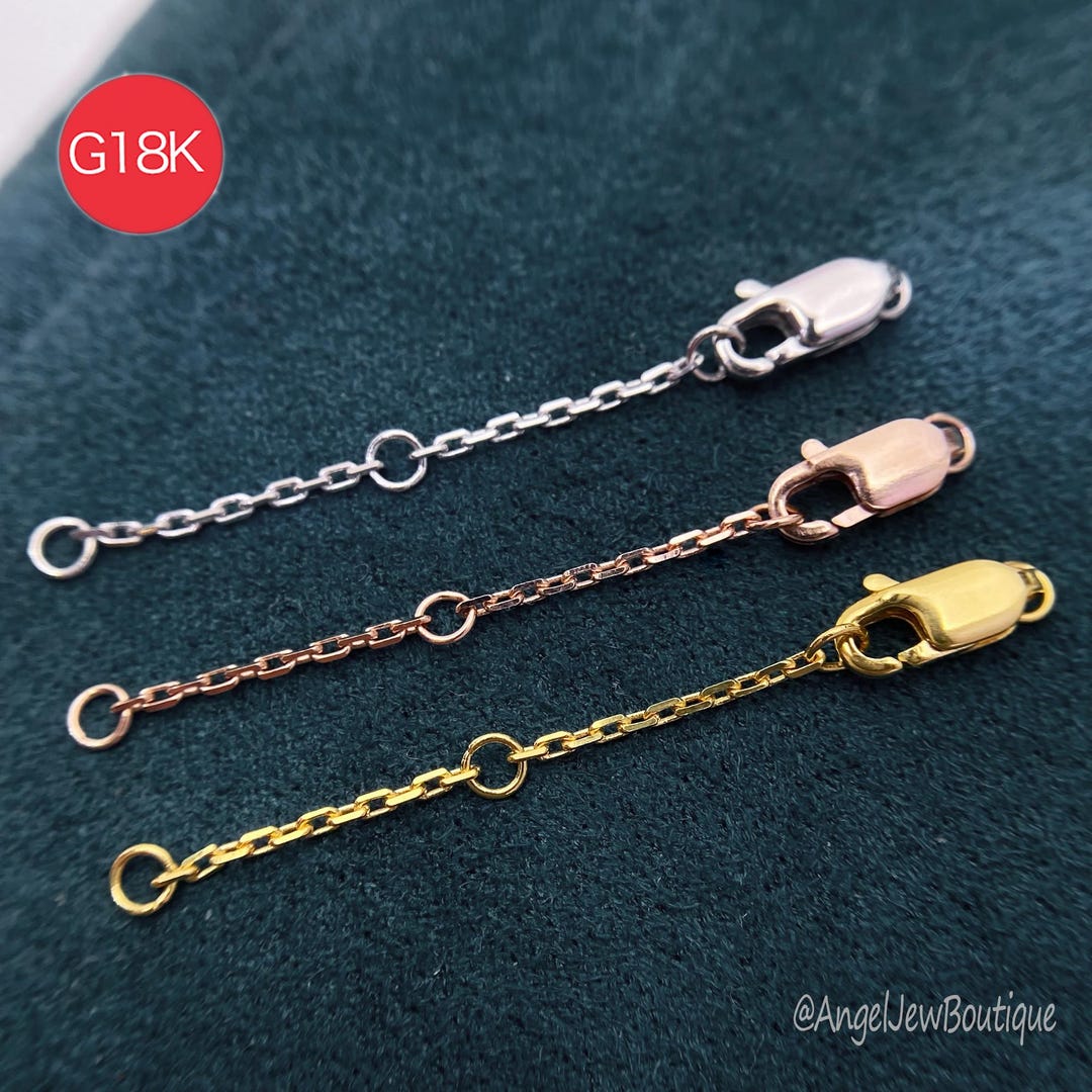18K Solid Real Rose Gold Chain Extension Adjustable,fish Hook Lobster ...
