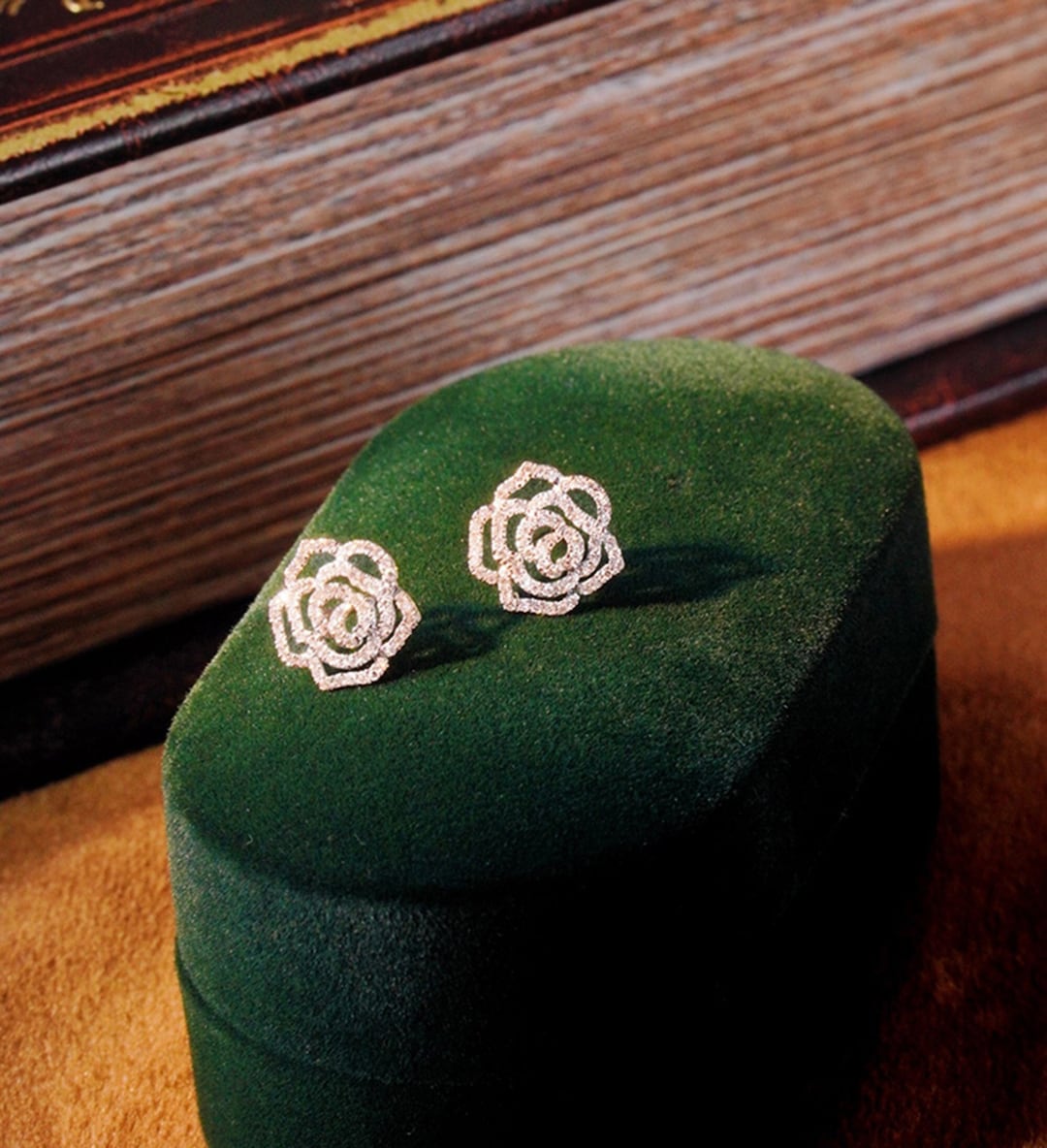 Diamond Camellia Flower Earrings Studs, 18K Solid Gold Dainty Bling ...