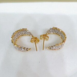 18K Real Gold 5 Rows Bead Hoop Earring for Women, 2 Tones Fashion ...
