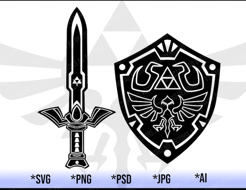 Zelda Mastersword And Hylian Shield Black Svg Clipart Cut Etsy