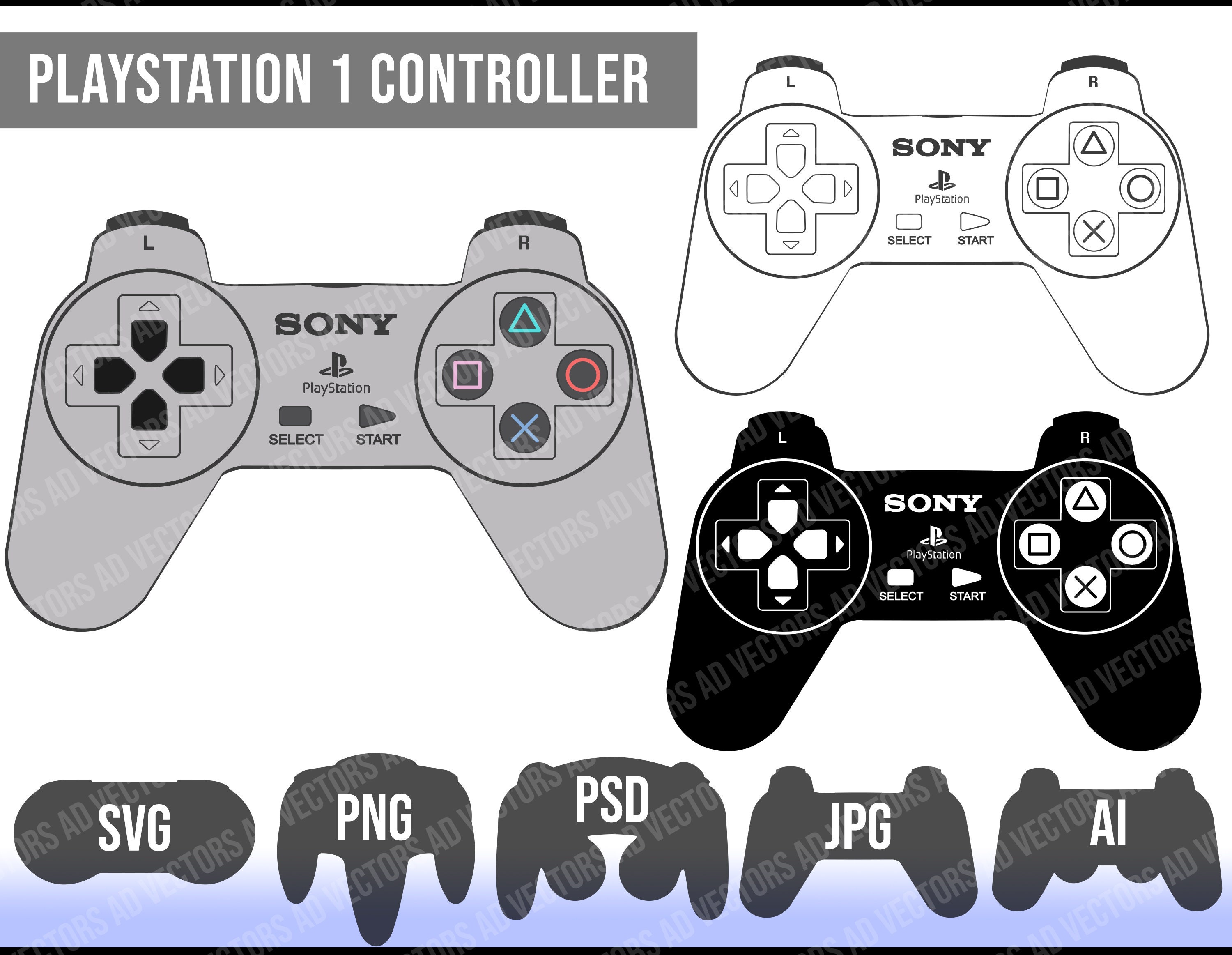 High Detail Playstation Controller 1 Bundle Vektor Svg jpg | Etsy