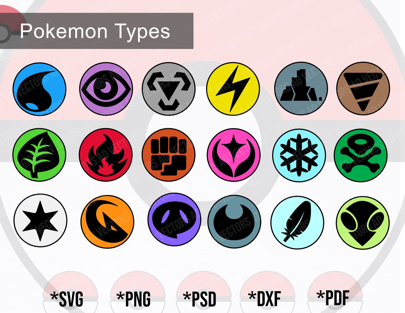 Pokemon Types Bundle SVG Clipart Pokemon Cut File Pokemon | Etsy