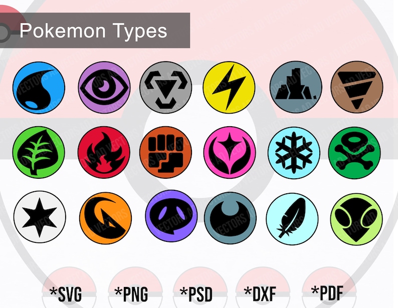 Pokemon Types Bundle SVG Clipart Pokemon Cut File Pokemon | Etsy