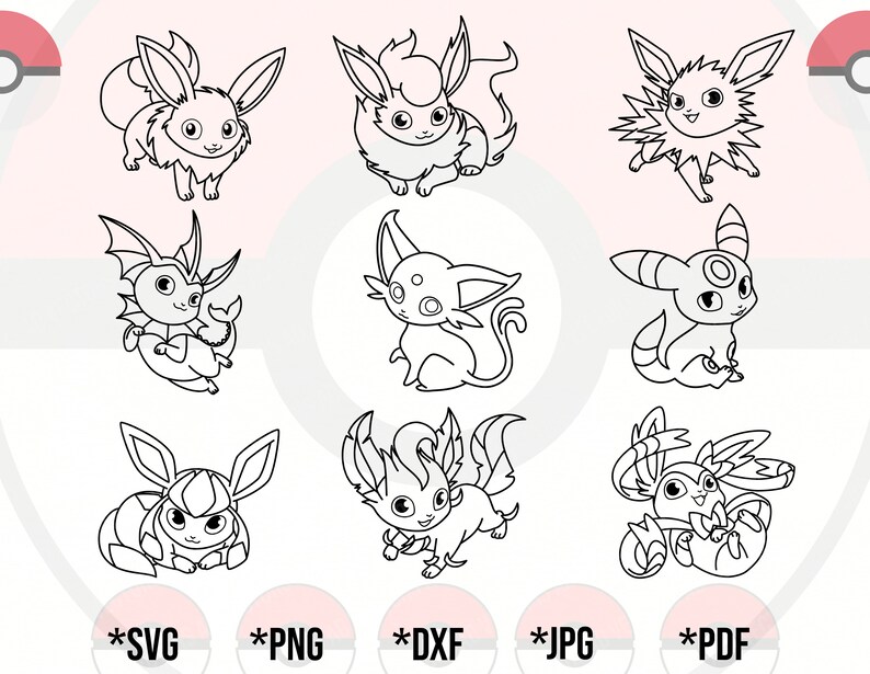 Eevee Evolutions Outline Bundle SVG Clipart Pokemon Cut | Etsy