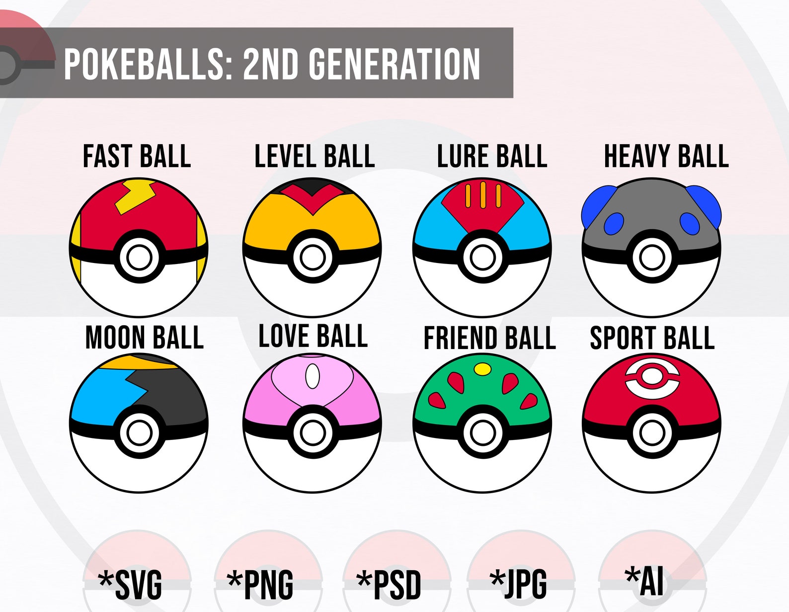 Pokemon: Pokeball 2nd Generation Bundle SVG Clipart Poke Ball | Etsy