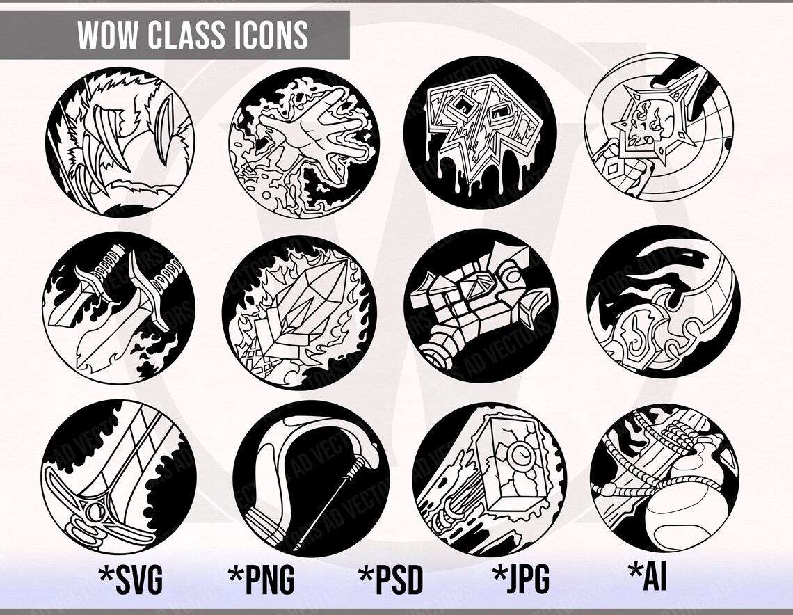 Iconos de la clase WoW Esquema SVG Clipart World of warcraft | Etsy