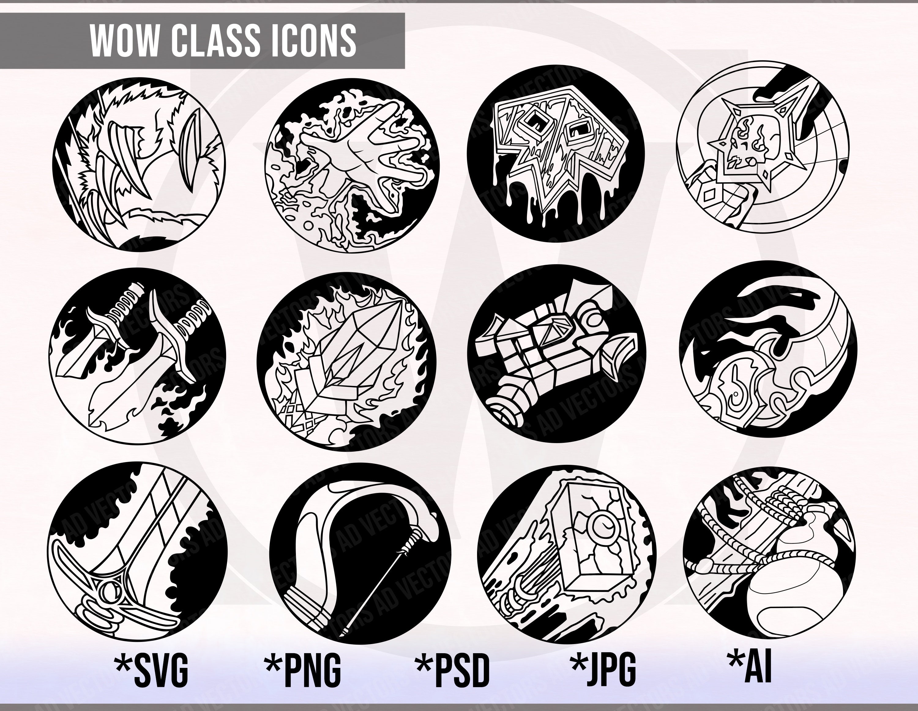 WoW Klasse Icons Outline SVG Clipart World of Warcraft cut | Etsy