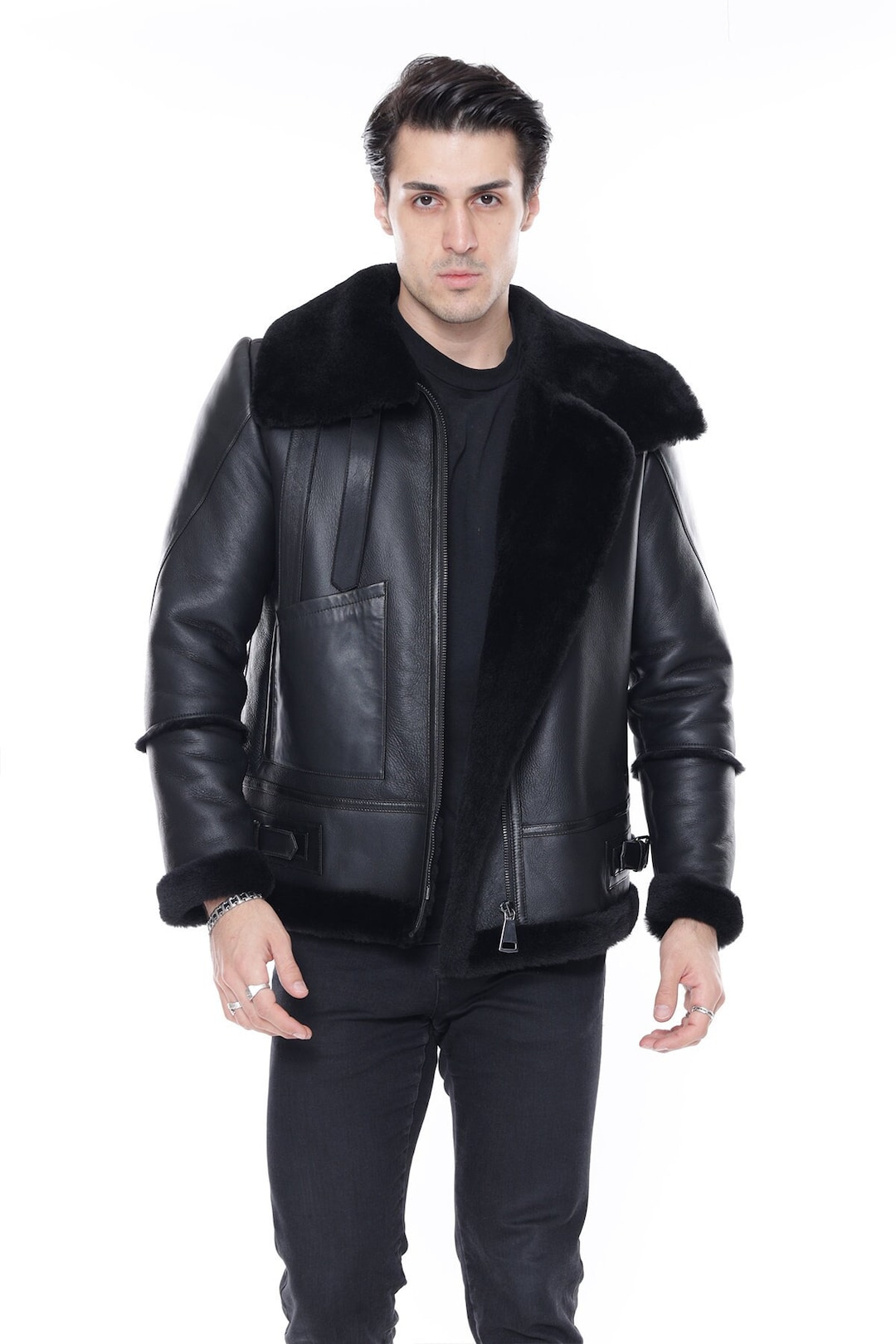 Men's Genuine Leather Jacket, Sheepskin Fur Inside Coat, Sheepskin ...