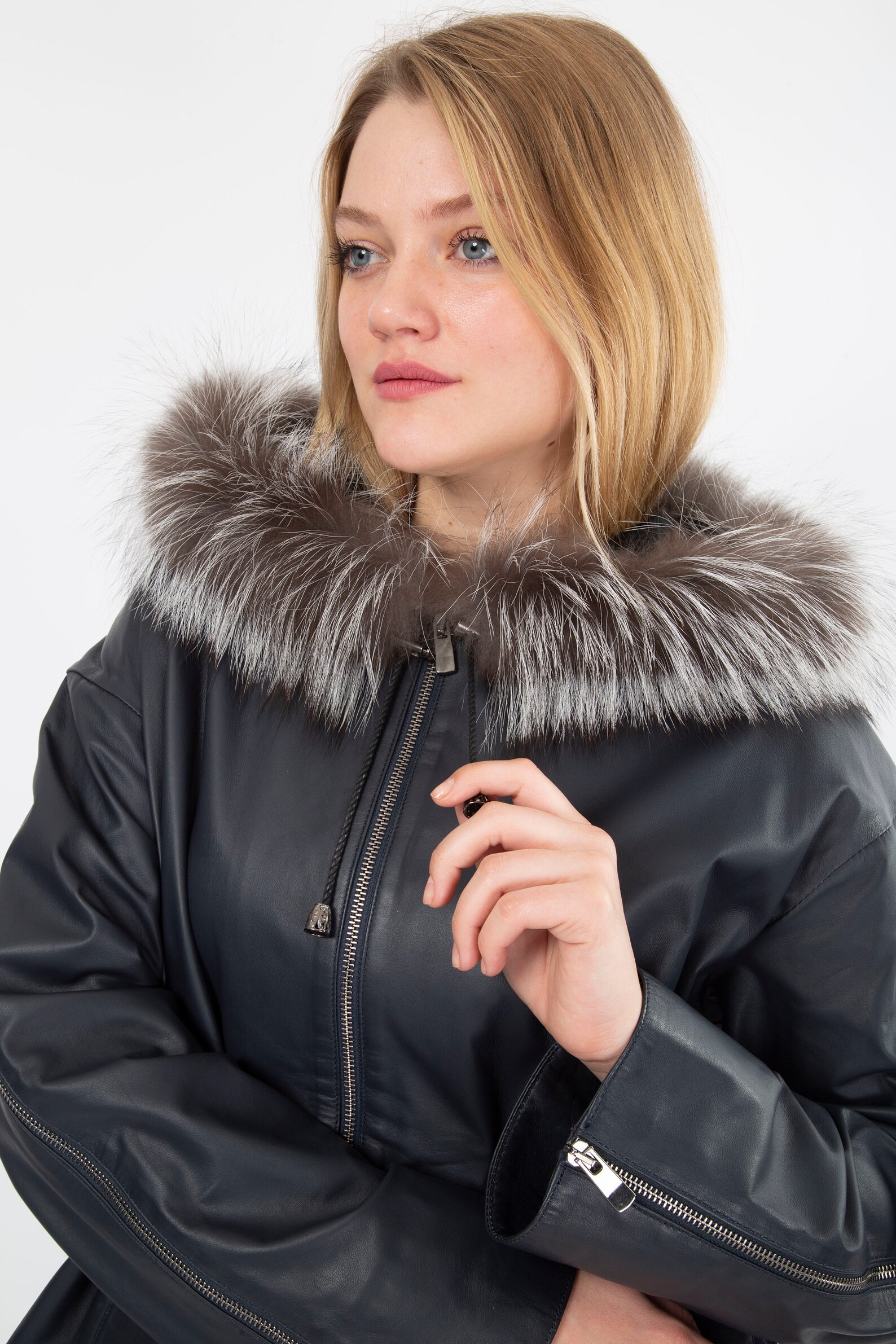 Hooded Fox Fur Raincoat, Genuine Leather Coats, Genuine Leather Puffer ...