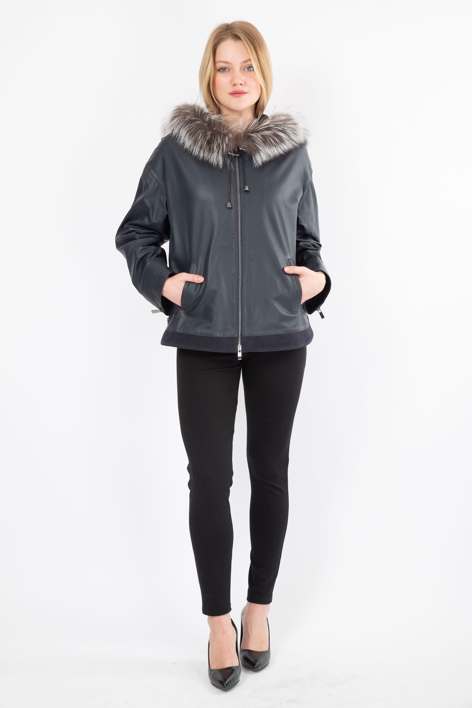 Hooded Fox Fur Raincoat, Genuine Leather Coats, Genuine Leather Puffer ...