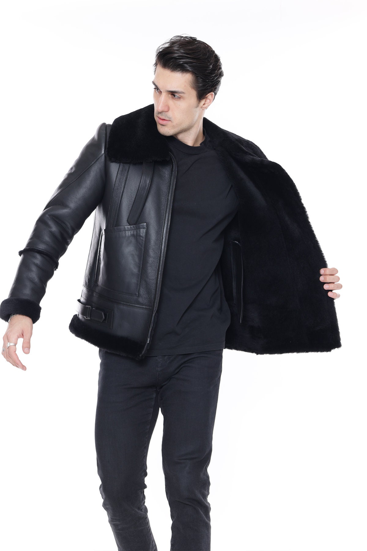 Men's Genuine Leather Jacket, Sheepskin Fur Inside Coat, Sheepskin ...