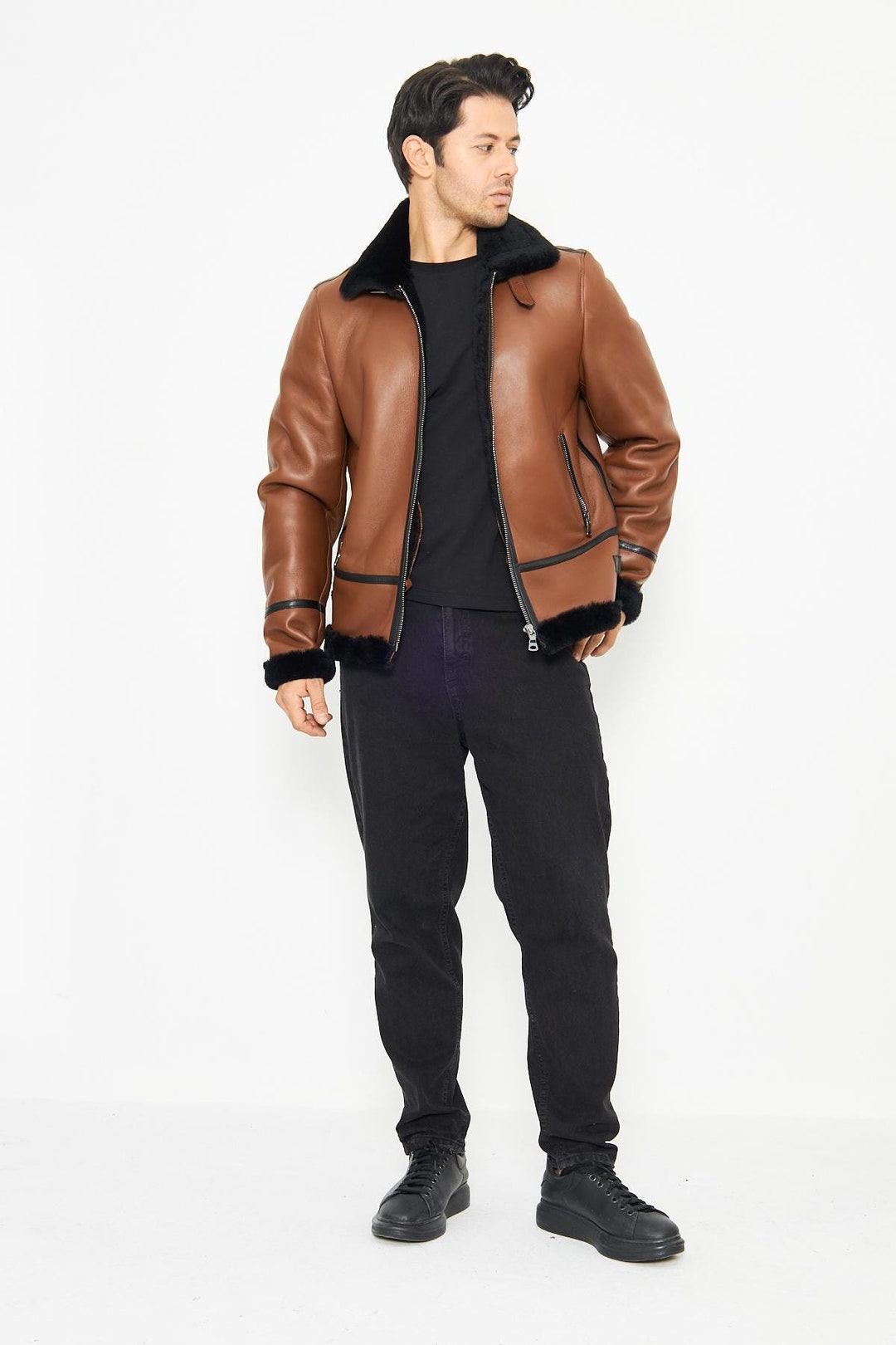 Vintage Brown Leather Pilot Jacket – 70cm, 100% Real Leather ...
