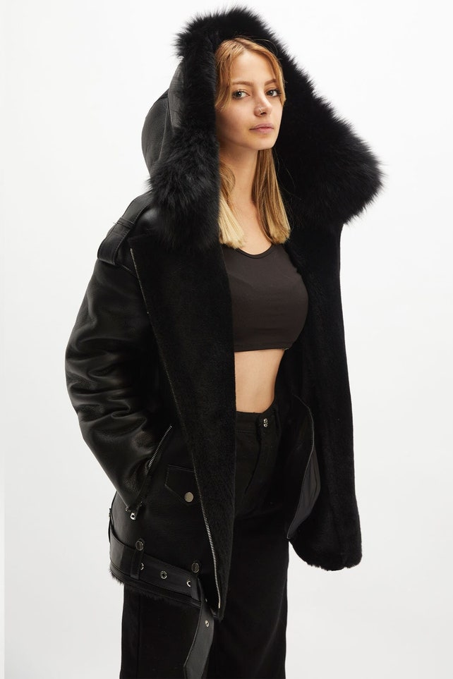 Long Black Hooded Fur Coat - Etsy