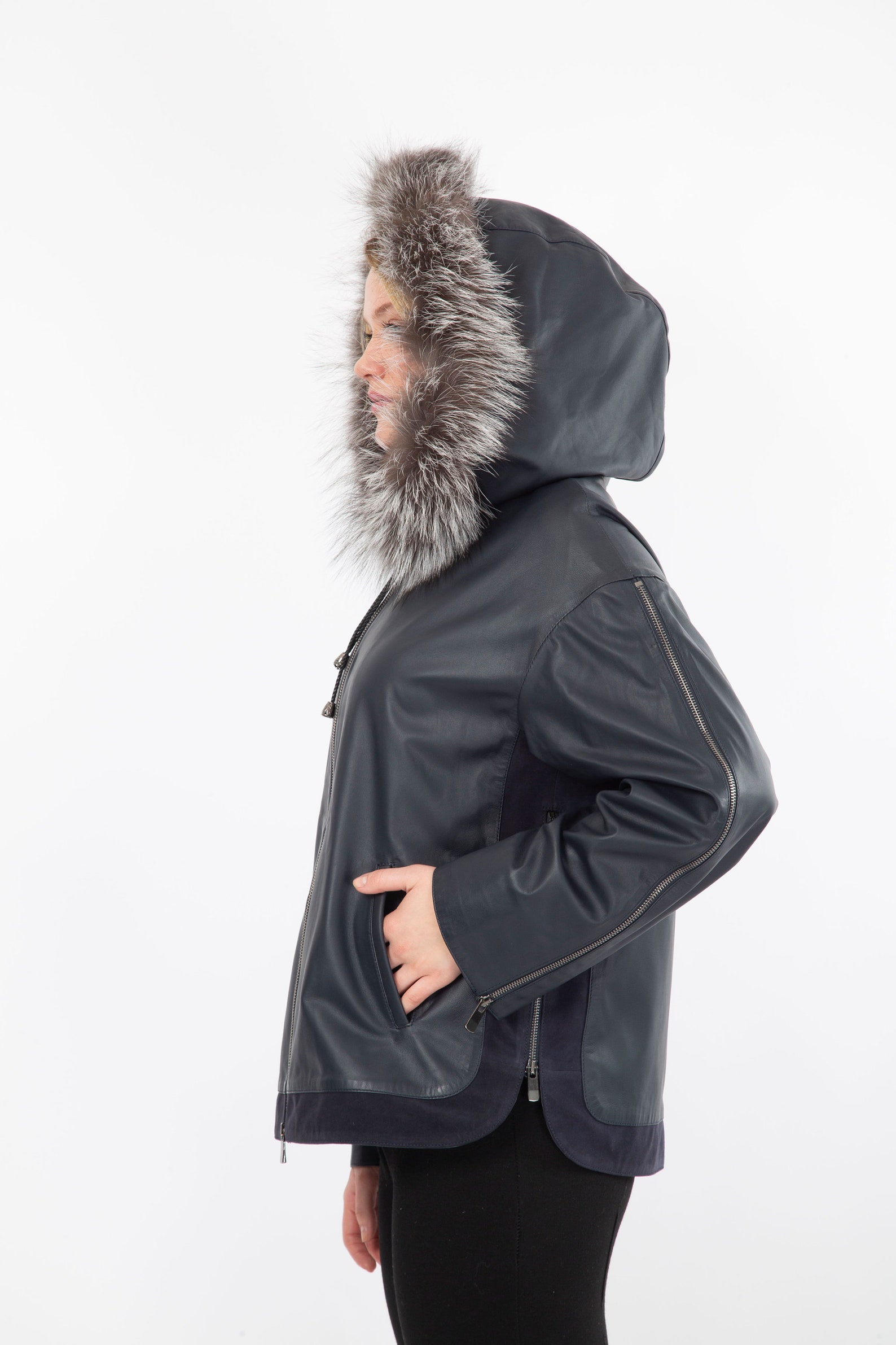 Hooded Fox Fur Raincoat, Genuine Leather Coats, Genuine Leather Puffer ...