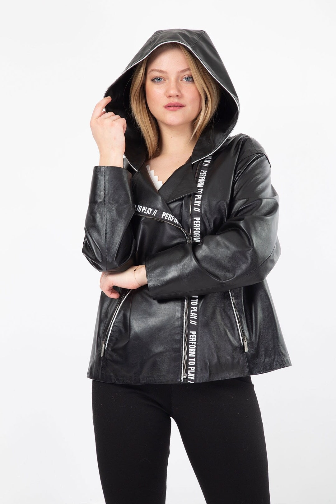 Raincoat Black Leather, Hooded Raincoat, Soft Raincoat, Women Leather ...
