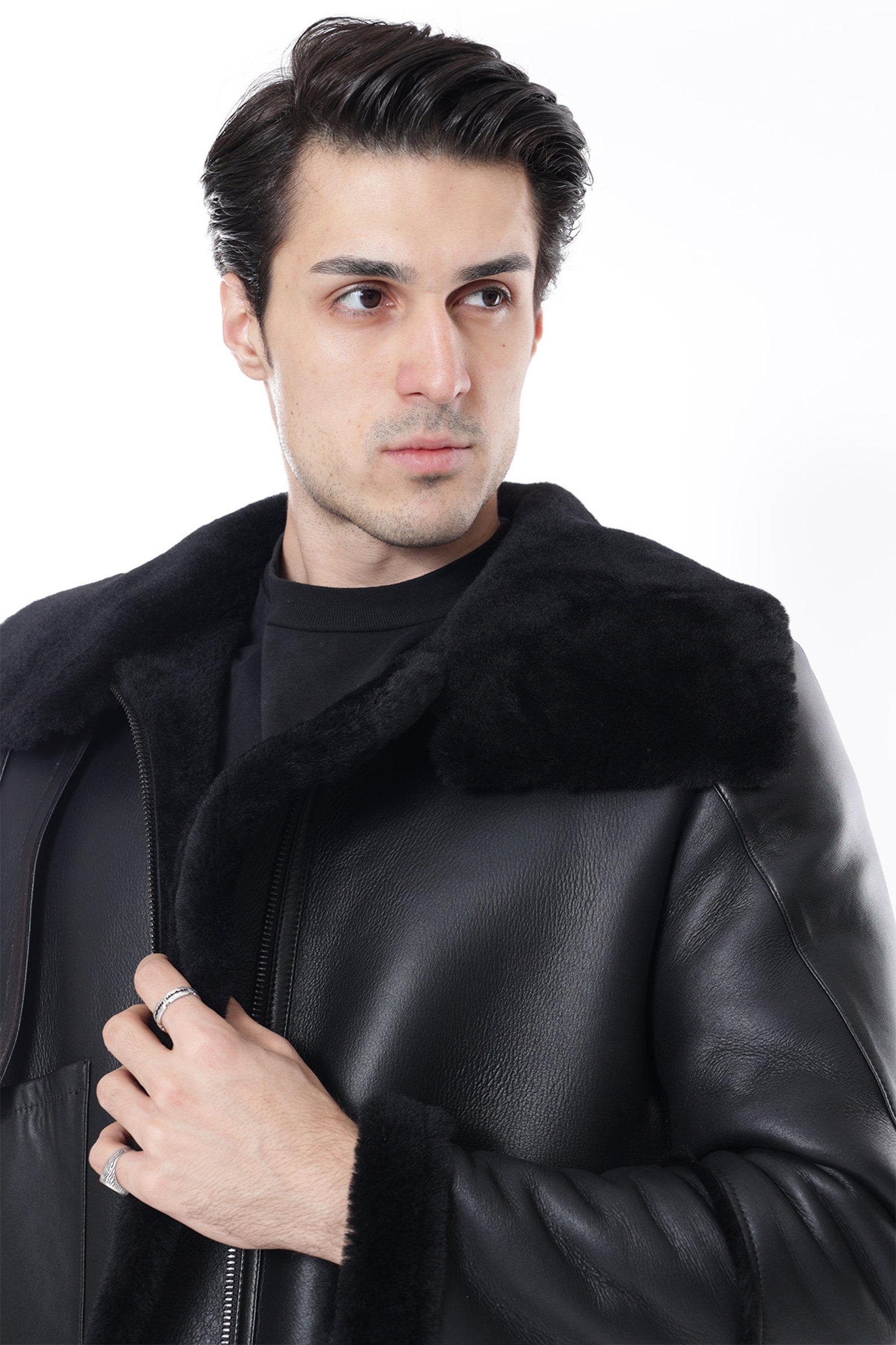 Men's Genuine Leather Jacket, Sheepskin Fur Inside Coat, Sheepskin ...