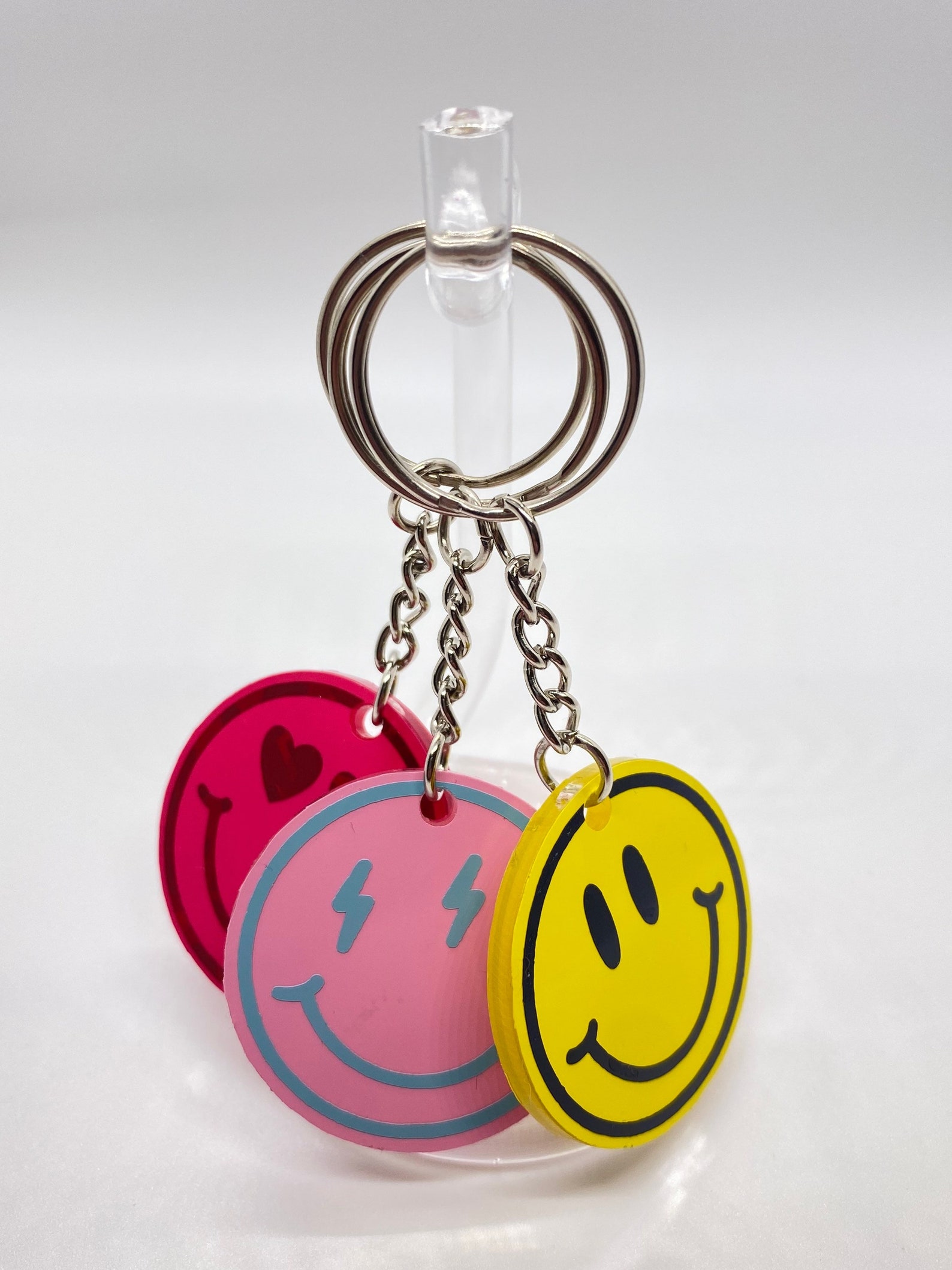 Smiley Face Keychain / Lighting Bolt Smiling Face Keychain / - Etsy