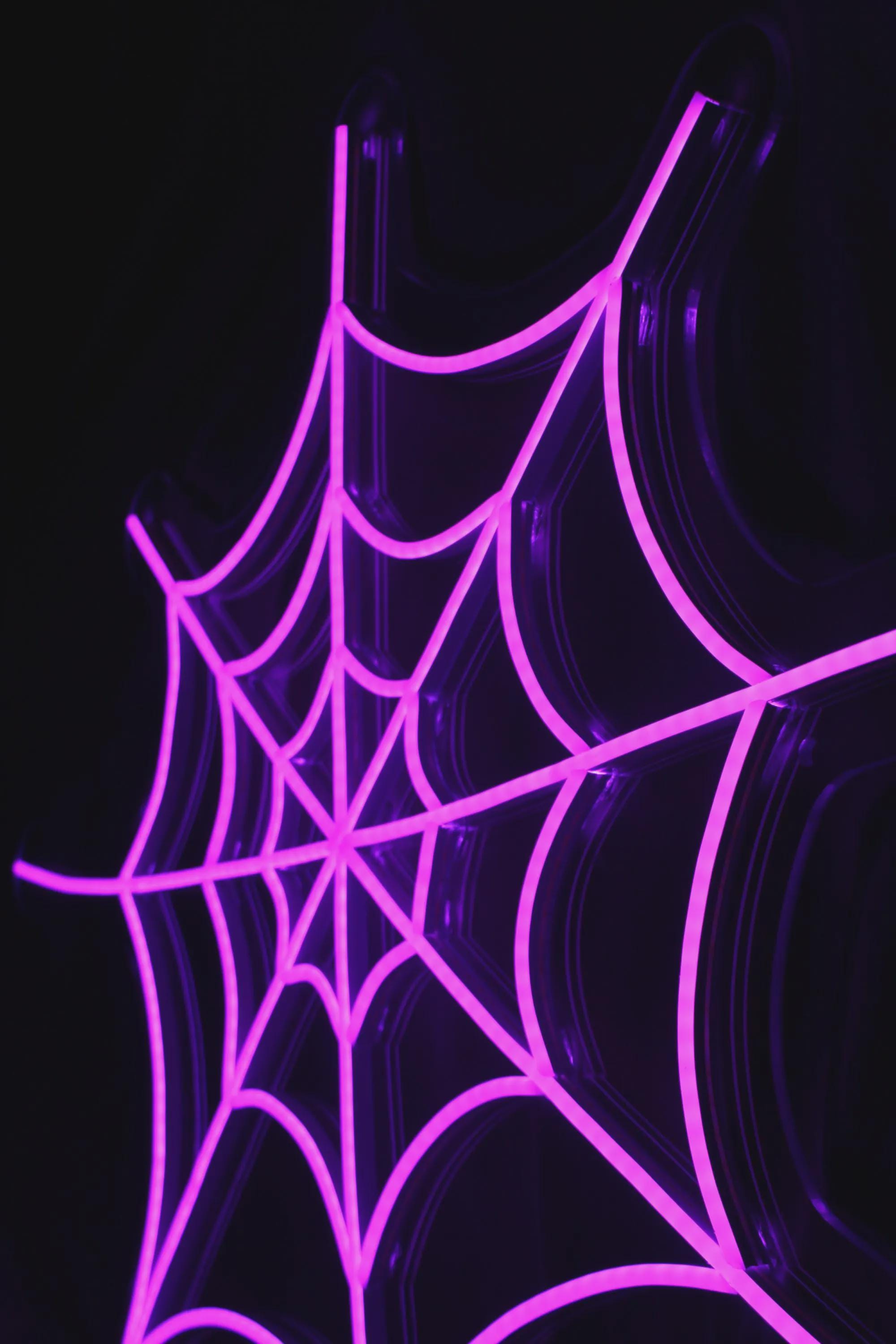 Purple Spider Web Neon Sign – Halloween LED Wall Decor, Spooky Room ...
