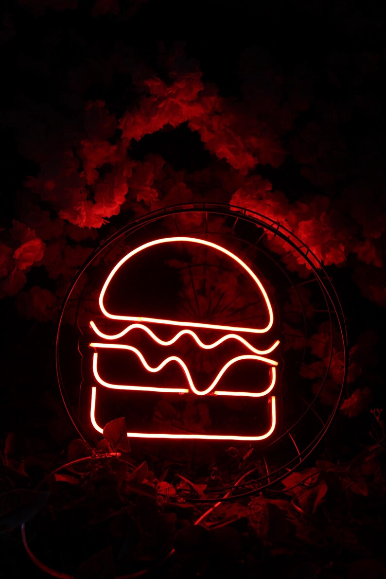 Burgers Neon Sign Wall Art, Hamburger Led Sign for Fast Food Store ...