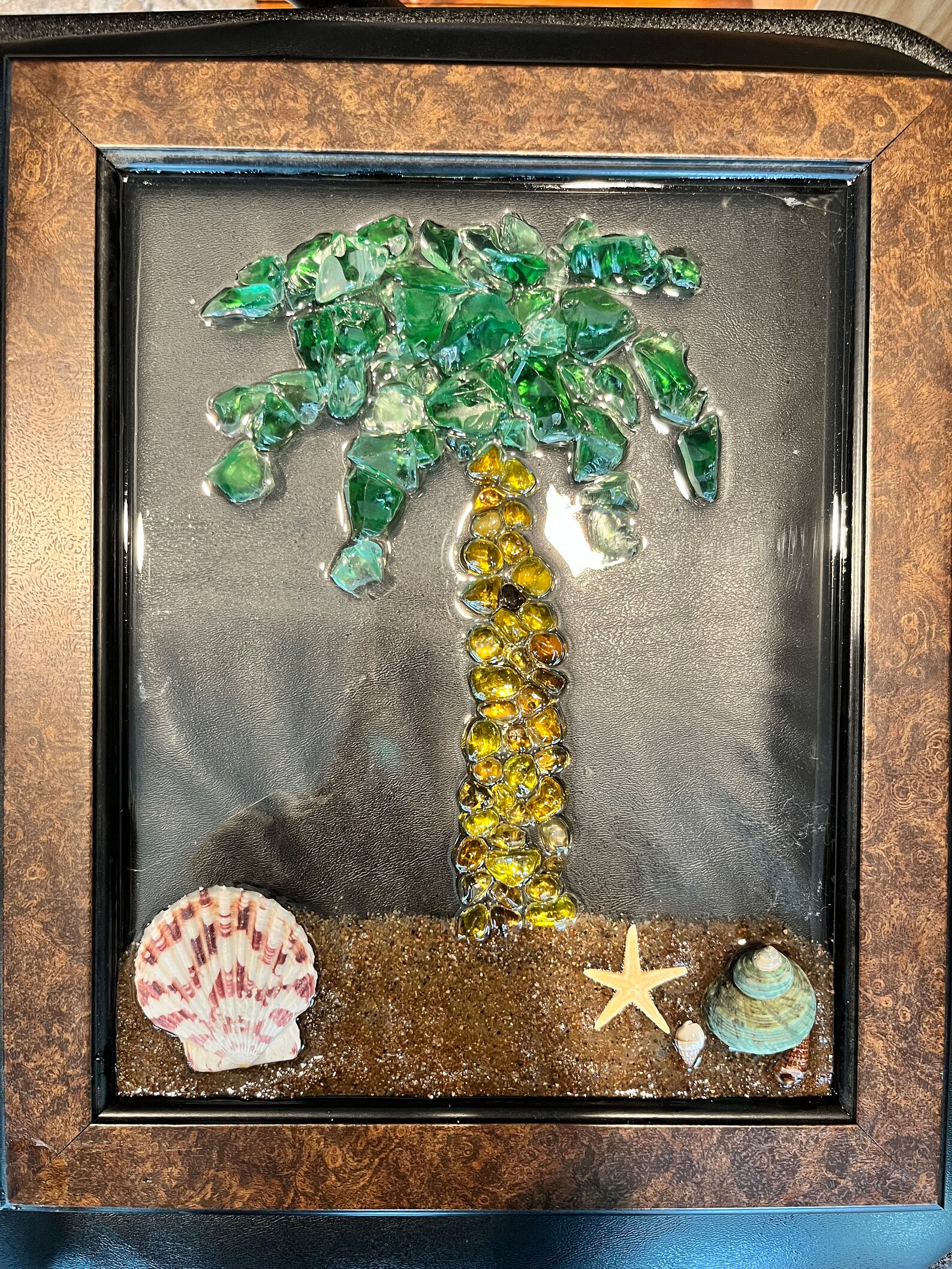 Palm Tree Resin Window, Sea Glass, Crushed Glass, Nautical, Framed Art ...