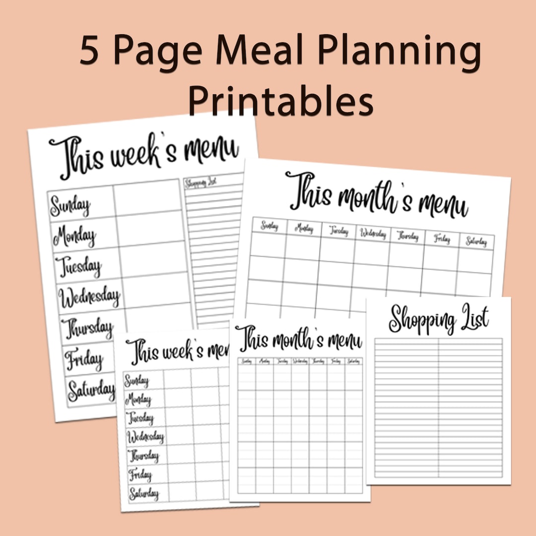 Meal Planning Printable Pages | Template Reusable Worksheet Weekly ...
